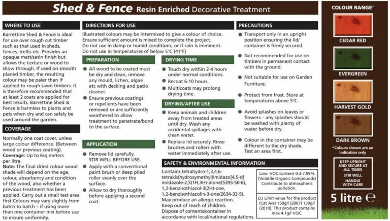 Barrettine 5L Shed and Fence Treatment - Harvest Gold SFHG005 at Wades ...