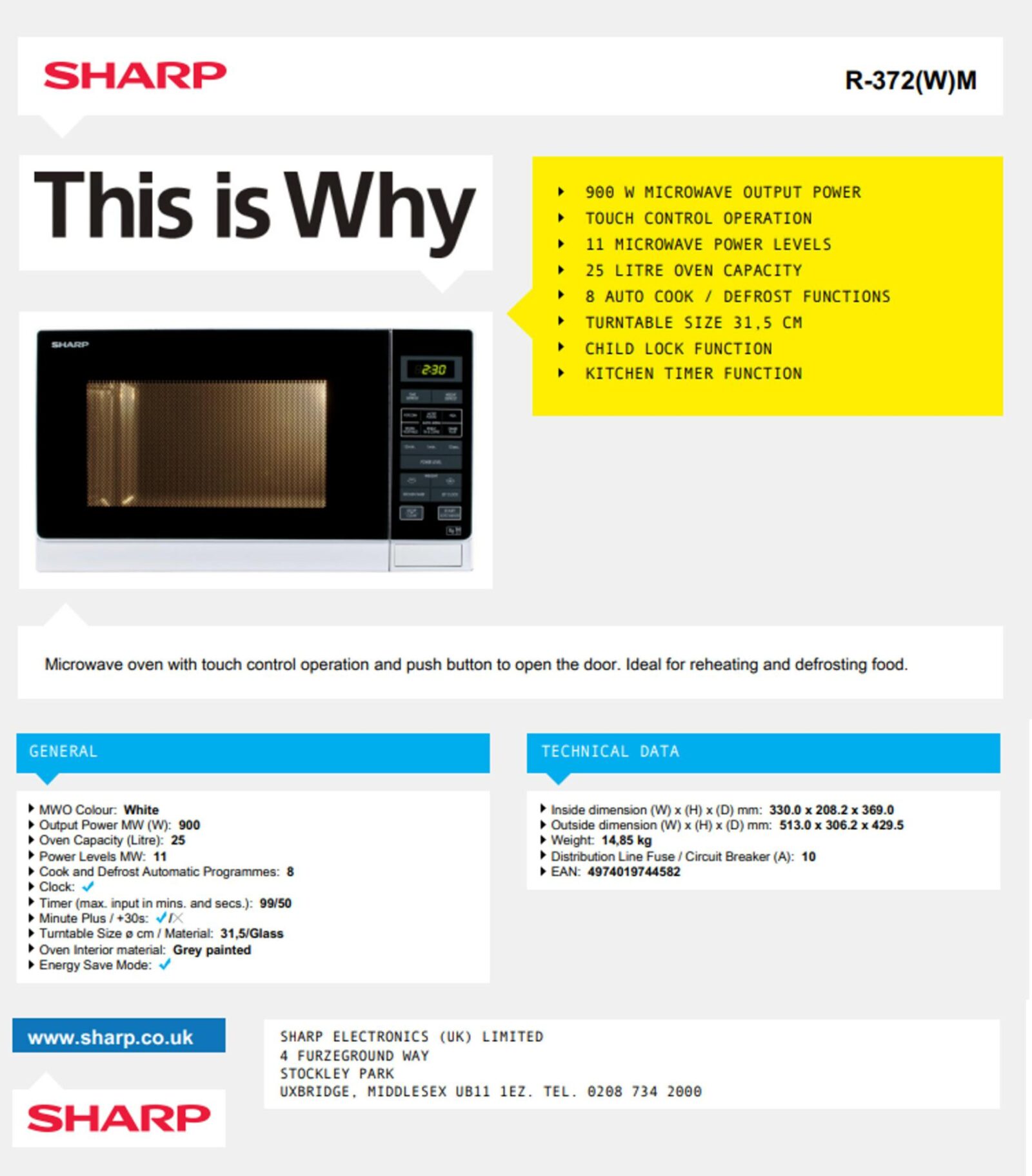 Sharp 25 Litre Microwave - White R372WM at Wades (Appliance sales and ...