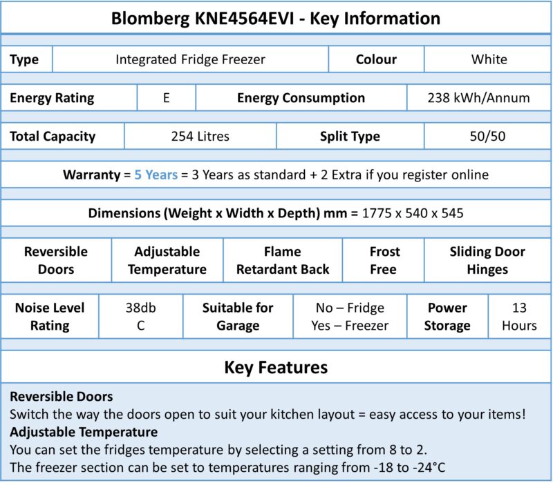 Blomberg Integrated Frost Free Fridge KNE4564EVI at Wades (Appliance ...