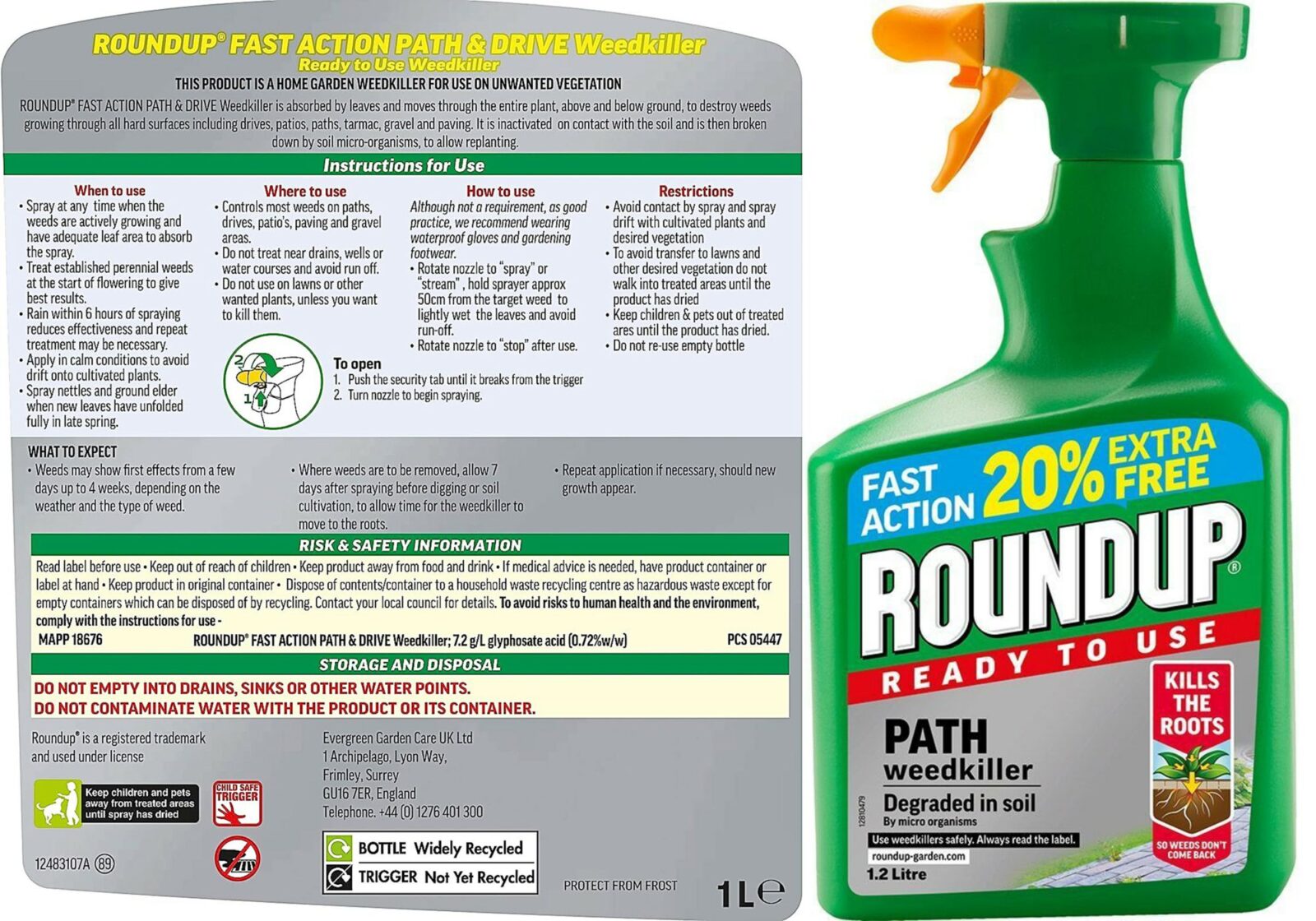 RoundUp 1L 20% Extra Free Path & Drive Weedkiller 4320623 at Wades ...