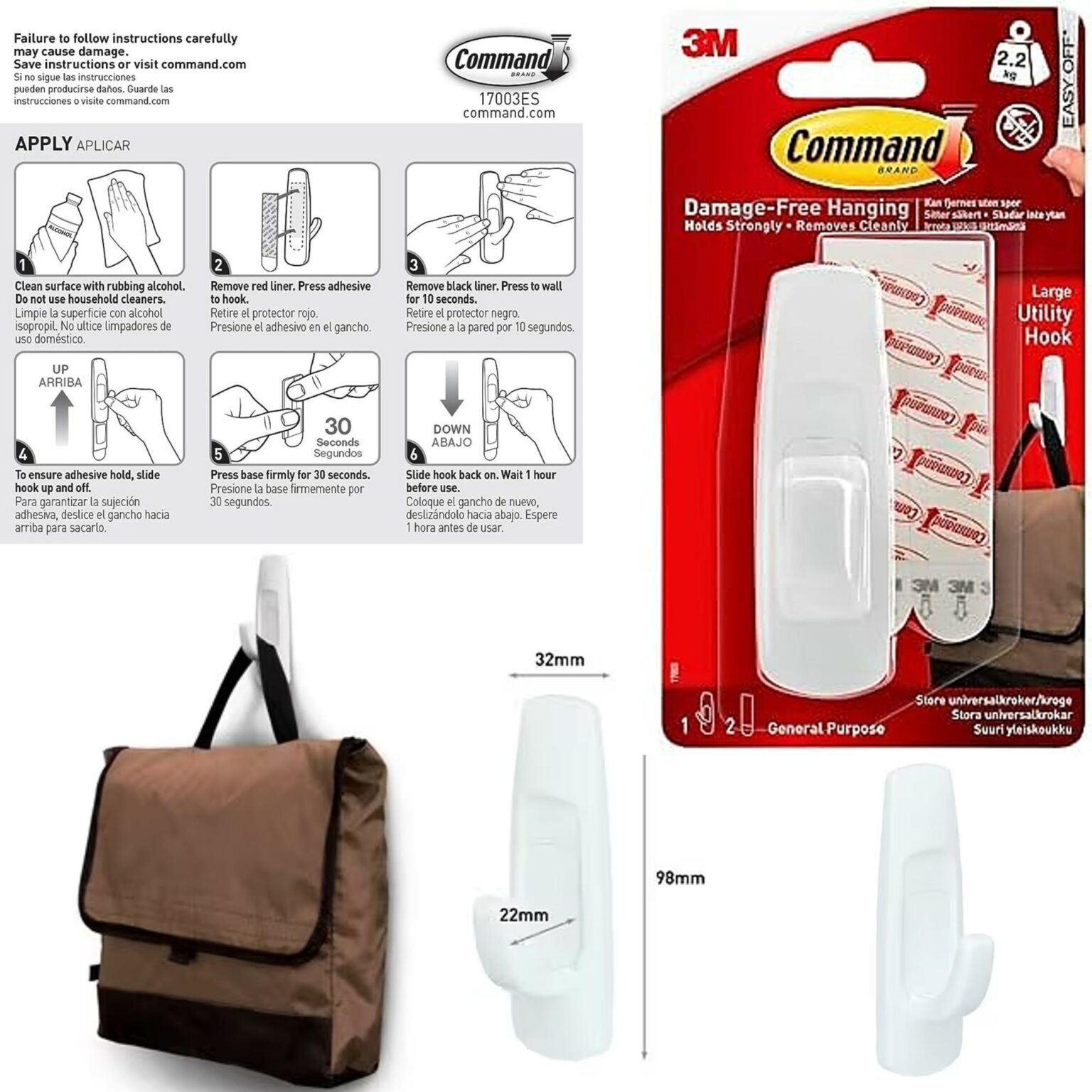 3M Command White Utility Hook - Large 17003 at Wades (Appliance sales and rentals - Ramsey ...